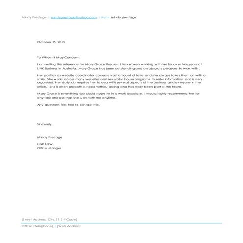Mindy Reference Letter | PDF