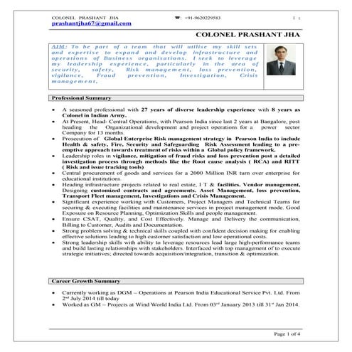 Col Prashant jha - Security leadership role - 1st June 2016 - | DOC
