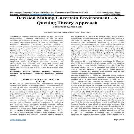 decision making uncertain environment a queuing theory approach | PDF | Business | Business and ...