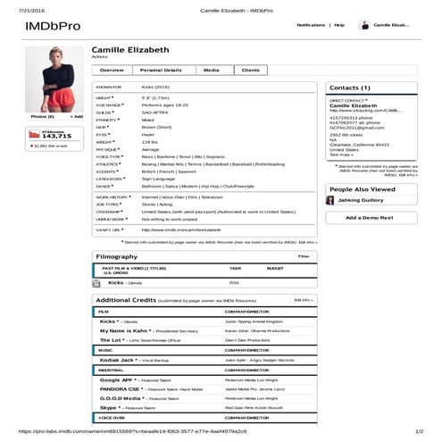 Camille Elizabeth - IMDbPro | PDF