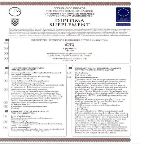 Diploma Supplement Marko Bockaj | PDF