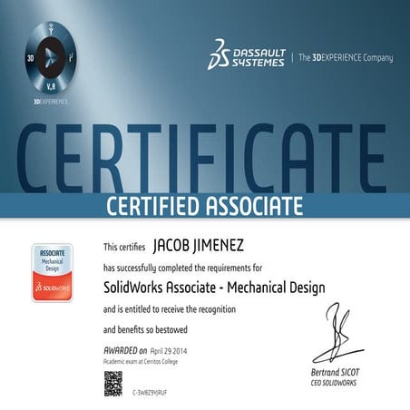SolidWorks Certificate