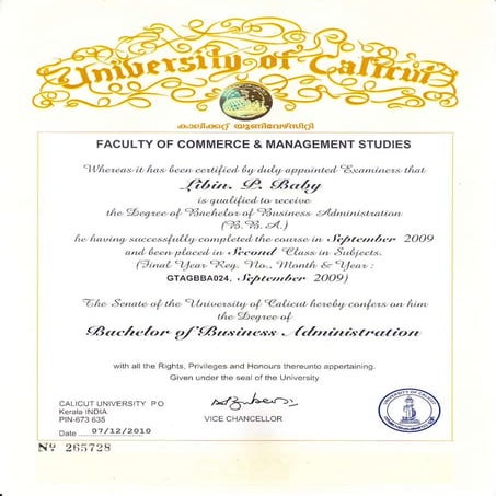 BBA Certificate | PDF