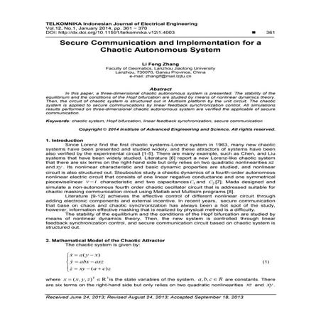 Secure Communication And Implementation For A Chaotic Autonomous System Pdf 3 D Graphics