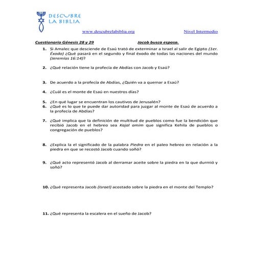 44. cuestionario génesis 28 y 29 jacob busca esposa | PDF