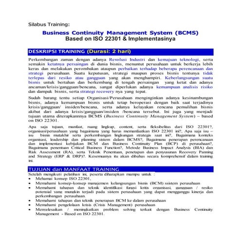 ISO 22301:2019 BCMS Awareness | PDF