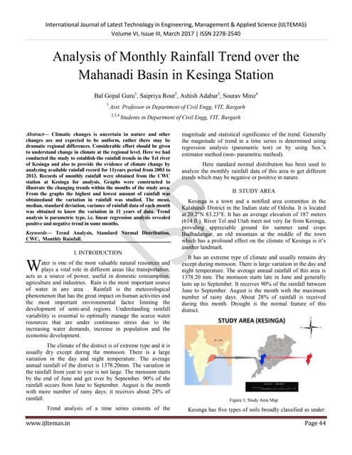 Rainfall Trend Analysis of Hassan District in Karnataka | PDF