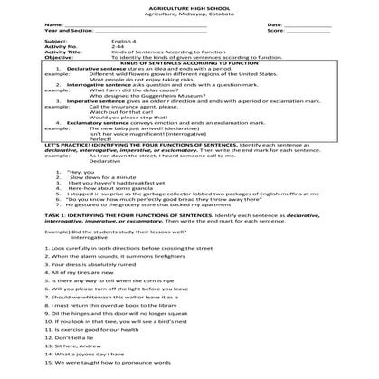 44 kinds of sentences according to function | DOCX