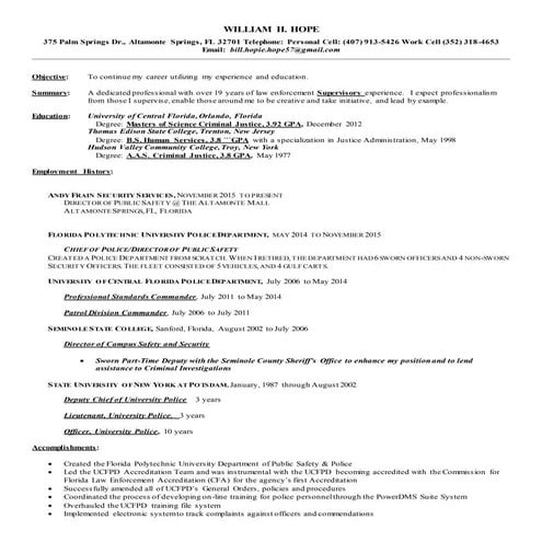 W. Hope Resume 10-22-2016 short version | DOCX