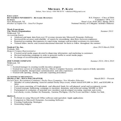 Mike Kane Resume 2016 | DOCX
