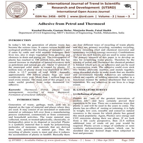 Adhesive from Petrol and Thermocol | PDF