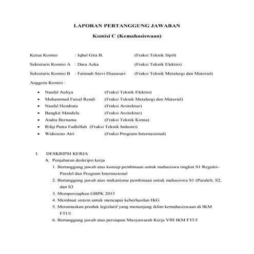 LAPORAN PERTANGGUNG JAWABAN Komisi C 2014 semester 2 | PDF