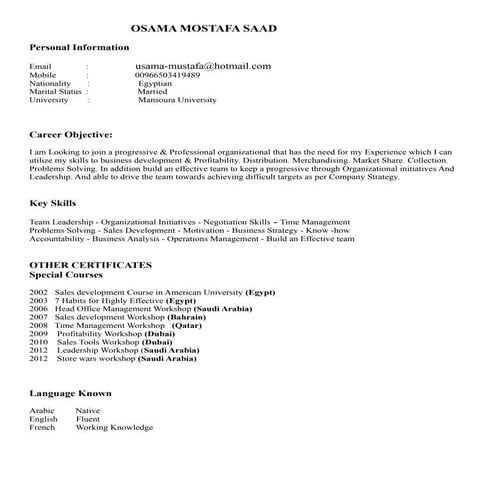 Osama Mostafa Resume | PDF