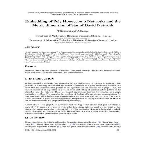 Embedding of Poly Honeycomb Networks and the Metric dimension of Star of David Network | PDF
