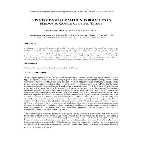 HISTORY BASED COALITION FORMATION IN HEDONIC CONTEXT USING TRUST | PDF