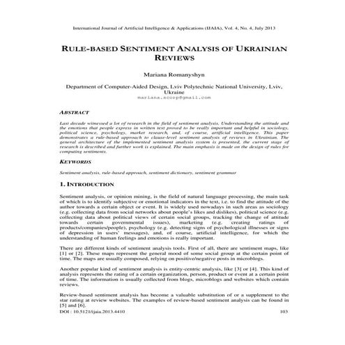 RULE-BASED SENTIMENT ANALYSIS OF UKRAINIAN REVIEWS | PDF