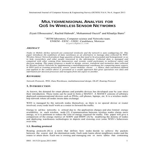 Multidimensional Analysis For Qos In Wireless Sensor Networks Ppt