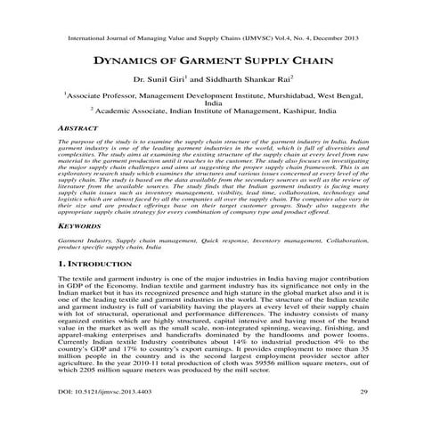 DYNAMICS OF GARMENT SUPPLY CHAIN - IJMVSC | PDF