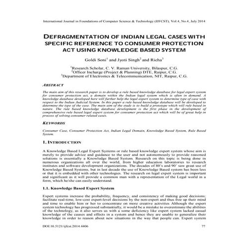 DEFRAGMENTATION OF INDIAN LEGAL CASES WITH SPECIFIC REFERENCE TO CONSUMER PROTECTION ACT USING ...