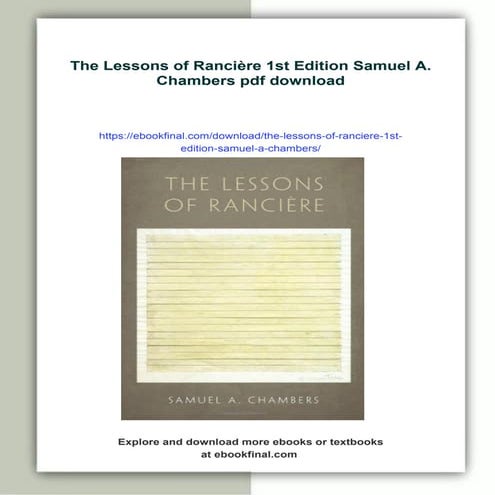 The Lessons of Rancière 1st Edition Samuel A. Chambers | PDF