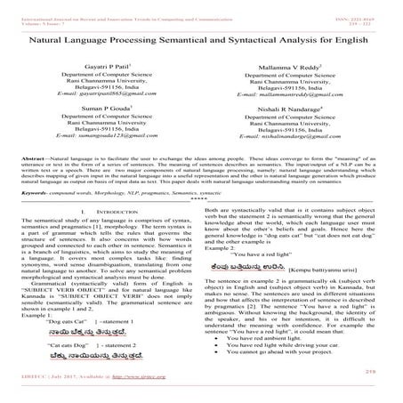 Natural Language Processing Semantical and Syntactical Analysis for ...