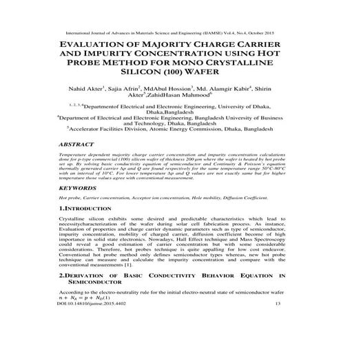 EVALUATION OF MAJORITY CHARGE CARRIER AND IMPURITY CONCENTRATION USING ...