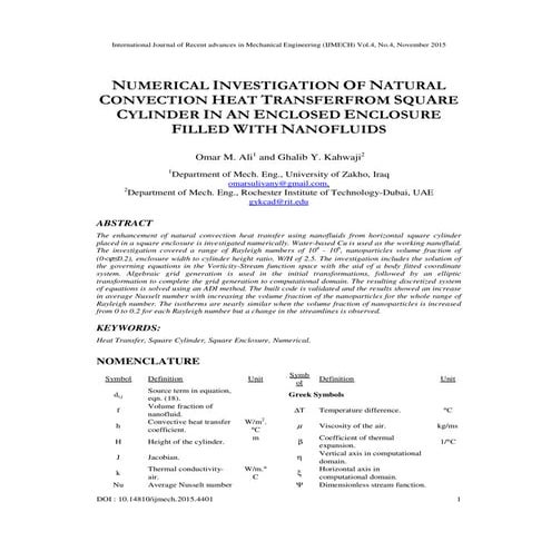 Numerical Investigation Of Natural Convection Heat Transferfrom Square