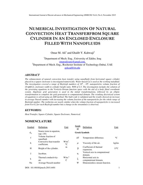 Numerical Investigation Of Natural Convection Heat Transferfrom Square