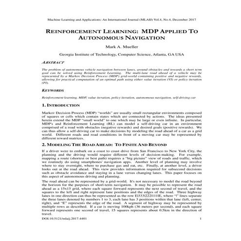 REINFORCEMENT LEARNING: MDP APPLIED TO AUTONOMOUS NAVIGATION | PDF
