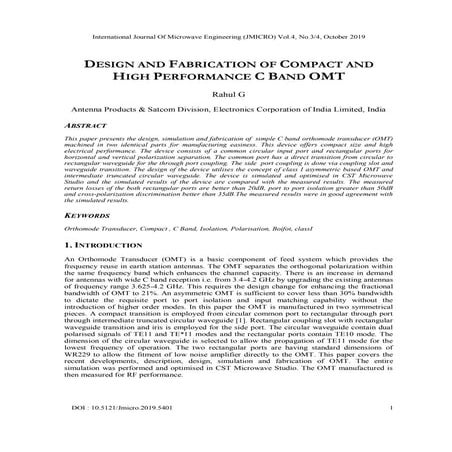 DESIGN AND FABRICATION OF COMPACT AND HIGH PERFORMANCE C BAND OMT | PDF