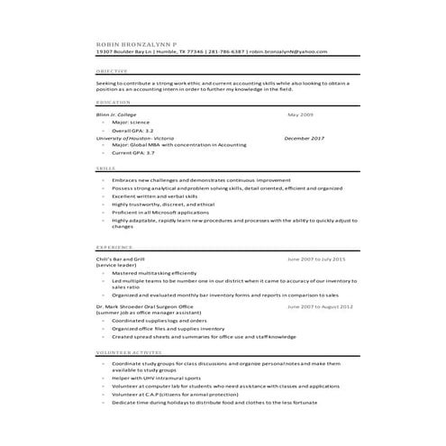 b. robin resume 2 intern 2016 | DOCX