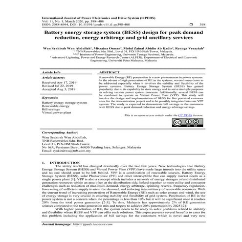 Battery energy storage system (BESS) design for peak demand reduction ...