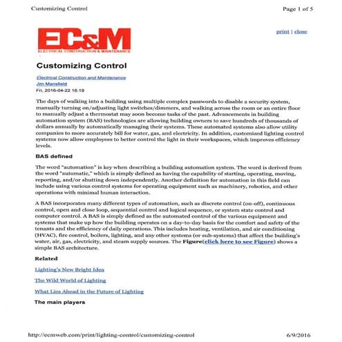 EC&M Customizing Control BAS-Lighting | PDF