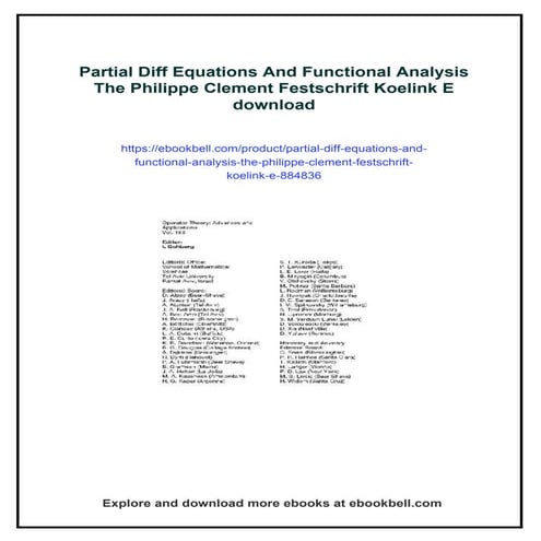 Partial Diff Equations And Functional Analysis The Philippe Clement Festschrift Koelink E | PDF