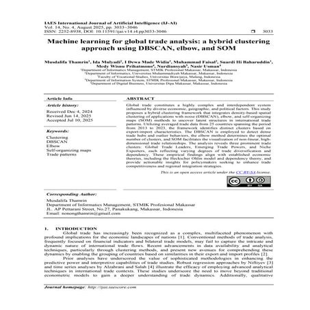 Machine learning for global trade analysis: a hybrid clustering approach using DBSCAN, elbow ...