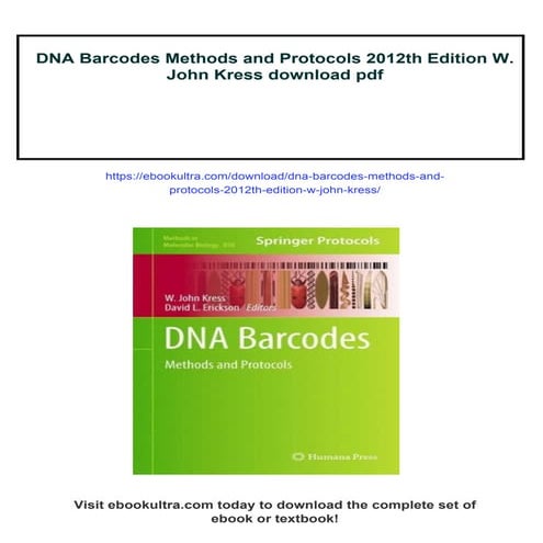 DNA Barcodes Methods and Protocols 2012th Edition W. John Kress | PDF