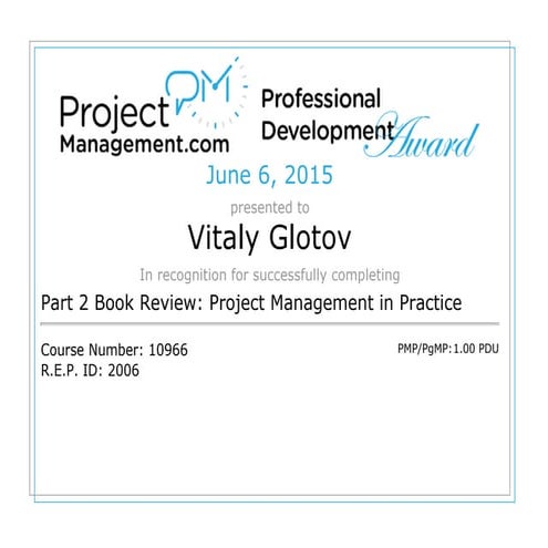 Certificate Project Management in Practice | PDF