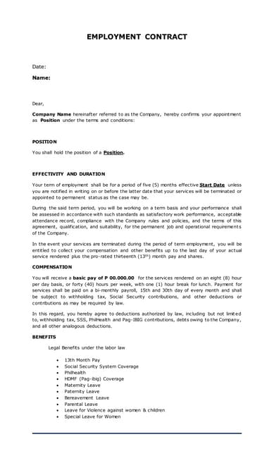 Probationary Employment Contract Sample | PDF