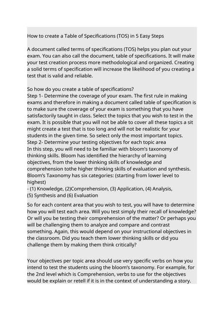 Table of specification | PPTX | Standardized Testing | Educational ...