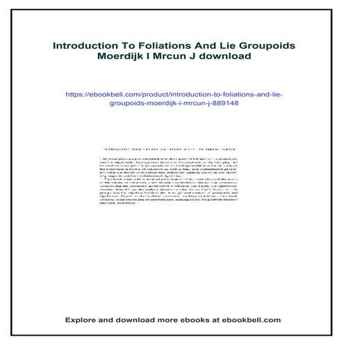 Introduction To Foliations And Lie Groupoids Moerdijk I Mrcun J | PDF