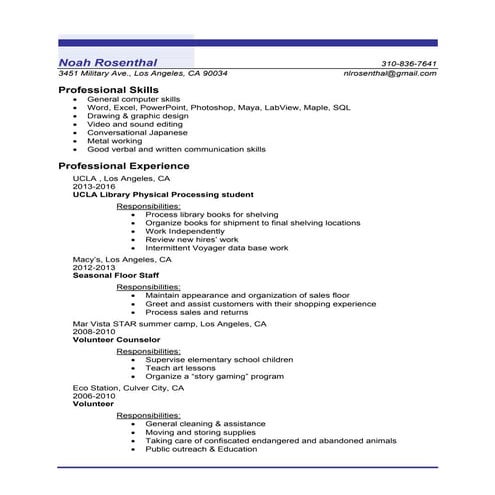 Noah Rosenthal -- Resume | PDF