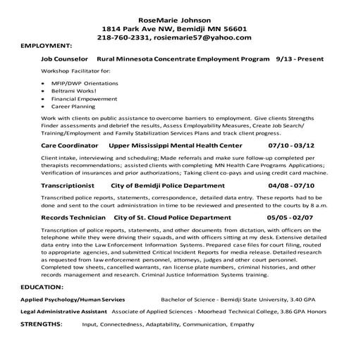 RoseMarie Johnson resume Feb 2016 | DOCX | Legal Services Industry | Industries