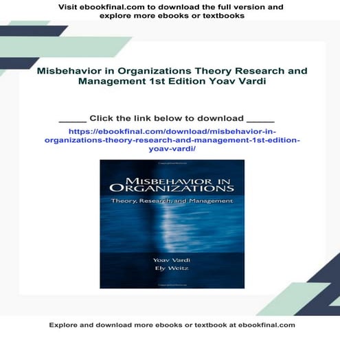Misbehavior in Organizations Theory Research and Management 1st Edition ...