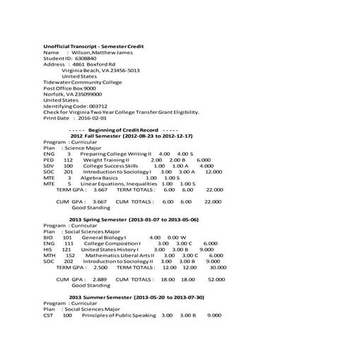 tcc transcript | PDF