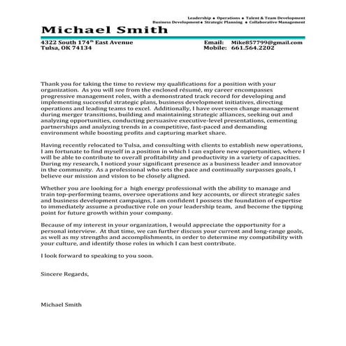 Smith, Michael Cover Letter | DOC