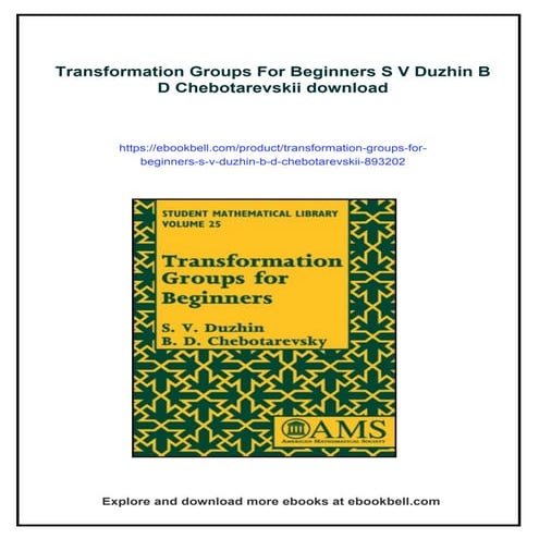 Transformation Groups For Beginners S V Duzhin B D Chebotarevskii | PDF
