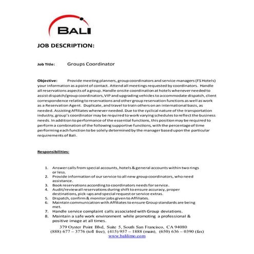 Job Description - Reservationist | DOCX