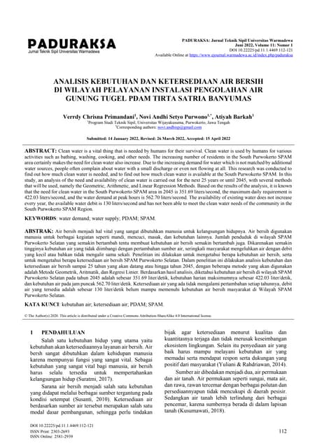 Analisis Fluktuasi Pemakaian Air Bersih di Pemukiman Desa | PDF