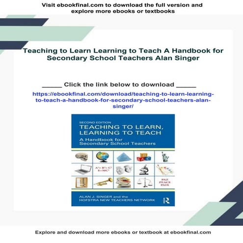 Teaching to Learn Learning to Teach A Handbook for Secondary School ...