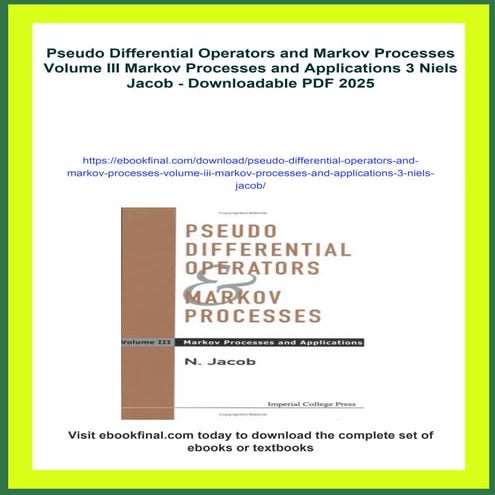 Pseudo Differential Operators and Markov Processes Volume III Markov Processes and Applications ...